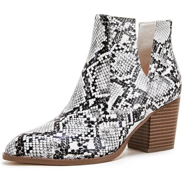 Shoes | Womens Slip On Ankle Boots V Cutout Pointed Toe Chunky Stacked ...